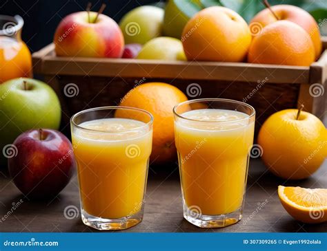 Vaso Con Zumo De Fruta Y Frutas Y Bayas Variadas Manzanas Y Naranja