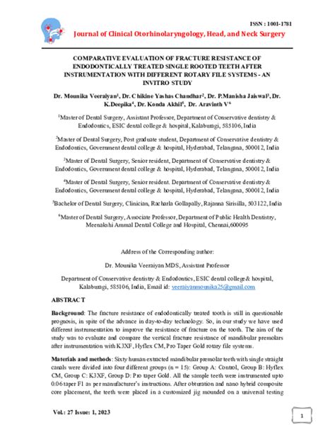 Pdf Comparative Evaluation Of Fracture Resistance Of Endodontically Treated Single Rooted