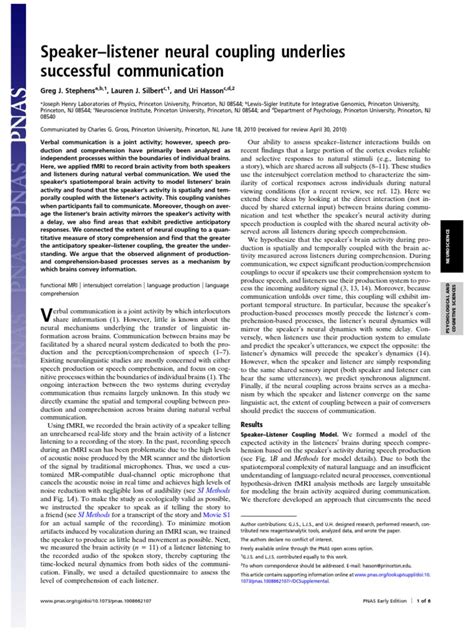 speaker listener neural coupling underlies successful communication