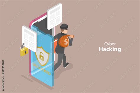 3d Isometric Flat Vector Conceptual Illustration Of Cyber Hacking Stealing Personal Information