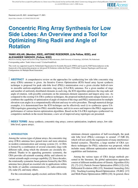 pdf concentric ring array synthesis for low side lobes an overview