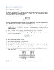 Descriptive Statistics Docx Descriptive Statistics In Excel Mean And