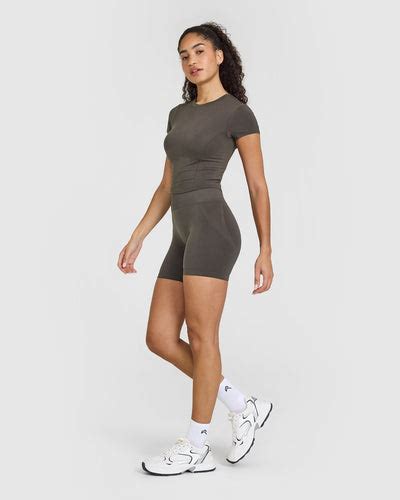 Womens Brown Mid Short Sleeve Top Deep Taupe Oner Active Uk