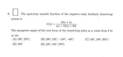 solved the open loop transfer function of the negative unity