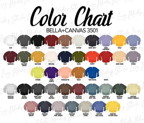 Bella Canvas 3501 Color Chart Size Chart Unisex Women Men Etsy