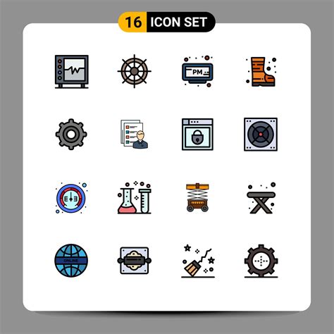 16 Universal Flat Color Filled Lines Set For Web And Mobile Applications Setting Safety Wheel