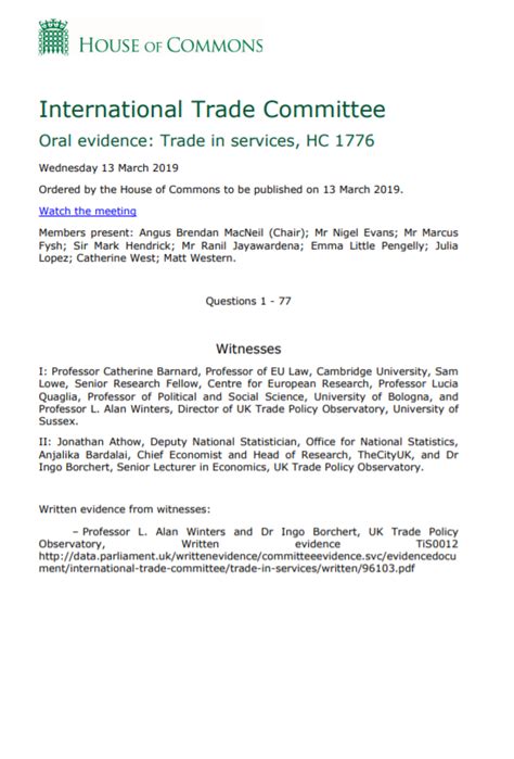 Office For National Statistics Oral Evidence To The International Trade