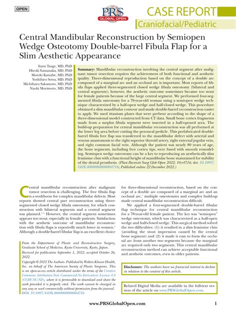Pdf Central Mandibular Reconstruction By Semiopen Wedge Osteotomy Double Barrel Fibula Flap