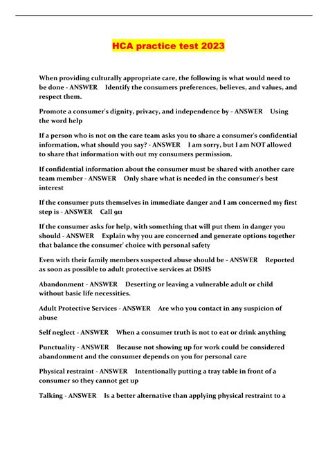 Hca Practice Test 2023 Hca Stuvia Us