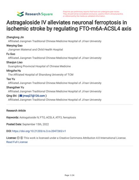 Pdf Astragaloside Iv Alleviates Neuronal Ferroptosis In Ischemic