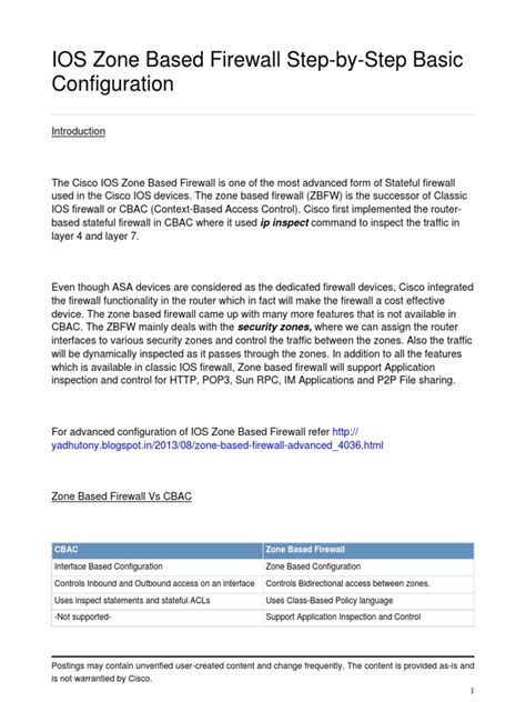 Ios Zone Based Firewall Step By Step Basic Configuration Pdf Router Computing Firewall