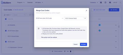 how to merge and delete cost codes in buildern