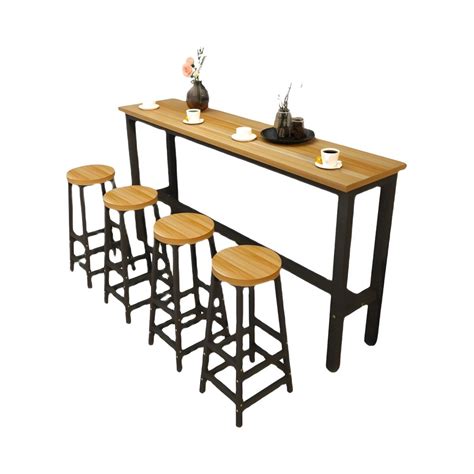 Industrial Rectangular Counter Height Bar Table With Wood Top And Steel