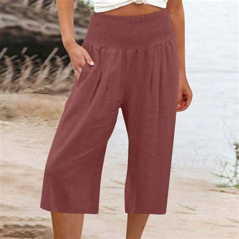 Snoarin Summer Plus Size Capris For Women Loose Wide Leg Pants High