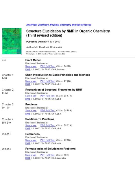 Structure Elucidation By Nmr In Organic Chemistry Pdf Pdf Publishing Physical Sciences