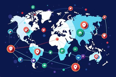 Premium Vector A World Map With Social Icons Around It Futuristic