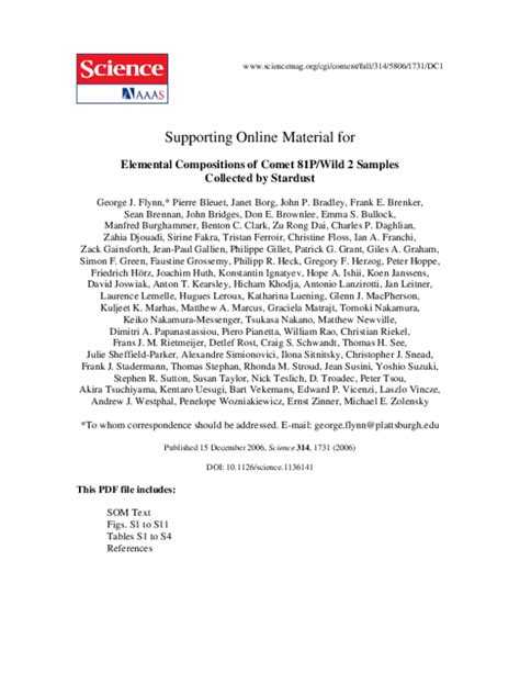 Pdf Supporting Online Material For Elemental Compositions Of Comet