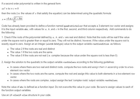 solved if a second order polynomial is written in the