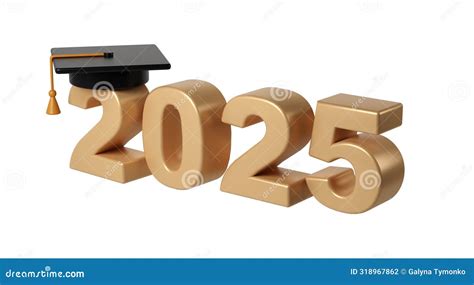 Class Of 2025 3d Icon Congratulation Graduates Design Template With Black Cap And Numbers Gold
