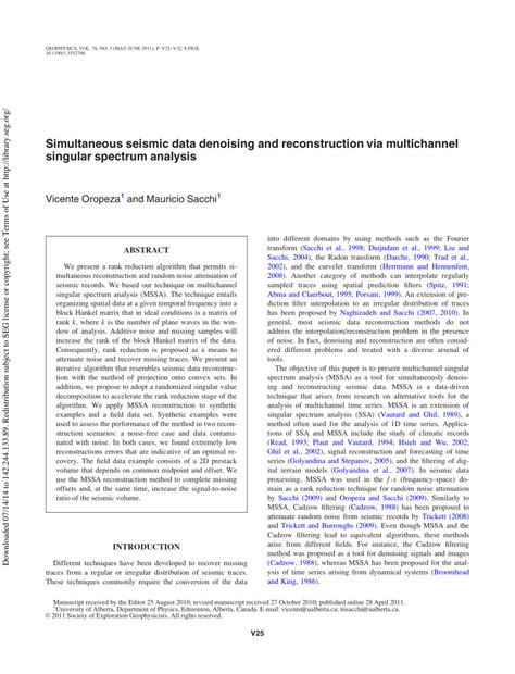 Pdf Simultaneous Seismic De Noising And Reconstruction Via