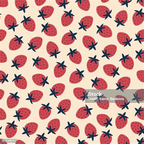 귀여운 빨간 딸기 손으로 그린 벡터 그림입니다 사랑스러운 베리 과일 이음매 없는 패턴 아이 패브릭 또는 벽지 패턴에 대한 스톡 벡터 아트 및 기타 이미지 Istock