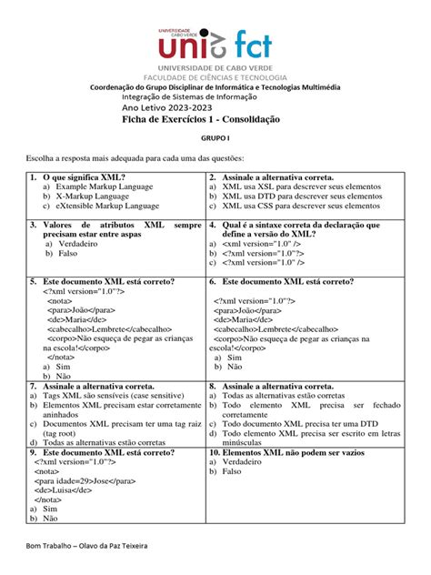 Ficha De Exercicio 1 Xml Pdf