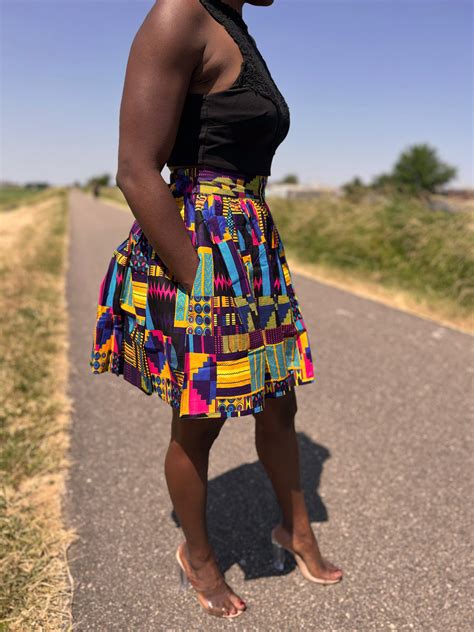 African Print Mini Skirt Multicolor Kente Purple Africanfabs