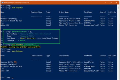 install remove list and set default printer with powershell 4sysops