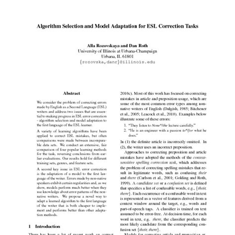 Algorithm Selection And Model Adaptation For Esl Correction Tasks Acl