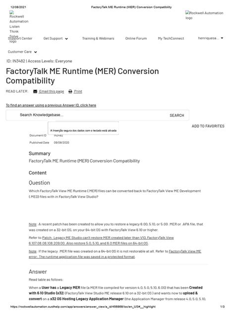 Factorytalk Me Runtime Mer Conversion Compatibility Pdf 64 Bit Computing Microsoft Windows