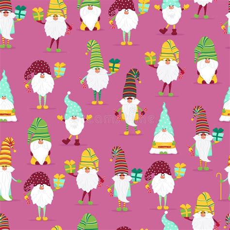 Funny Gnomes With Ts Seamless Pattern Cheerful Gnomes In Hats