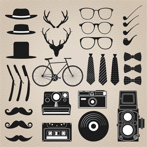 Hipster Camera Man Hat Bowtiemustache And Deer Antlers Vect Stock