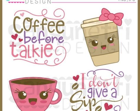 Coffee Kawaii Clipart Coffee Clipart 17016 Etsy
