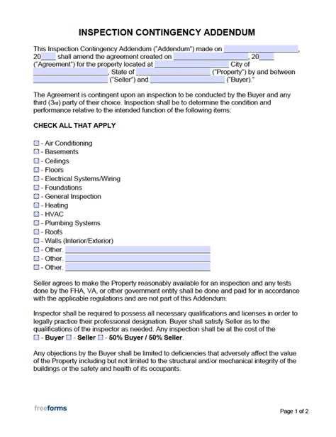 Free Inspection Contingency Addendum Pdf Word