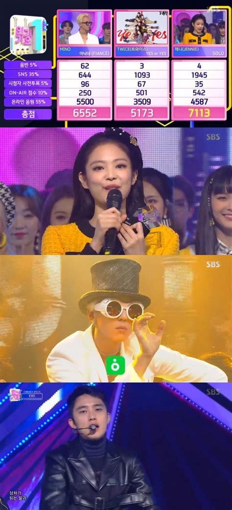 Da리뷰 ‘인기가요 제니 1위·트리플크라운엑소 컴백종합｜스포츠동아