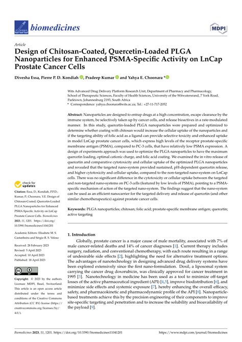 Pdf Design Of Chitosan Coated Quercetin Loaded Plga Nanoparticles For Enhanced Psma Specific