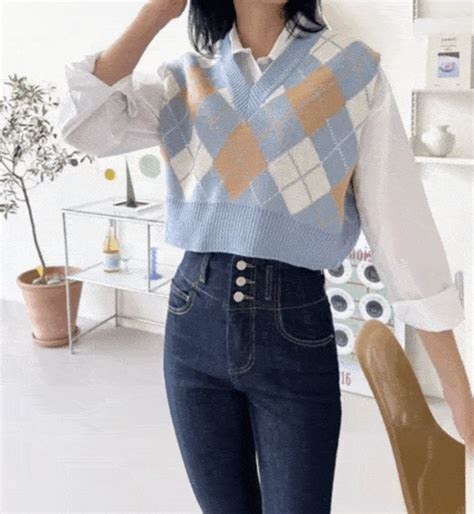 👍당일출고👍러블리따뜻한무드💕캐주얼맛집 아가일 니트조끼 뷔스티에 크롭 여성 니트 베스트 에이블리