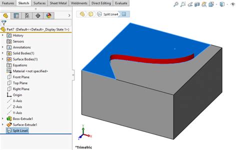 how to use the solidworks split line tool