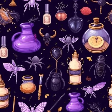 Premium Ai Image A Seamless Pattern Of Various Items And Objects In A Dark Background