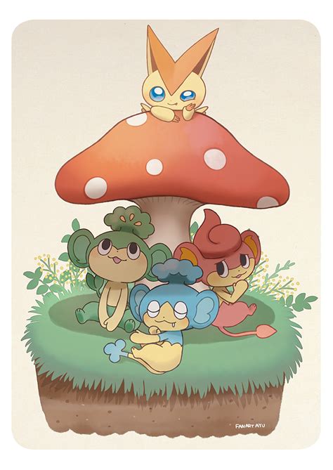 Victini Pansage Panpour And Pansear Pokemon Drawn By Ayumog