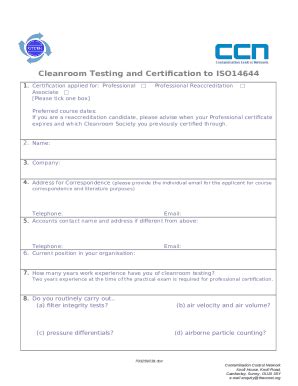 Application For CTCB Certification For Cleanroom Testing Doc Template PdfFiller