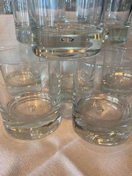 Clear Glass Bubble Bottom Matching Tall And Rocks Glasses Auction Ohio