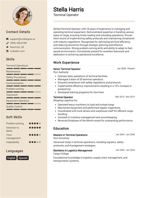 Terminal Operator Resume Example For 2024 Best Formatting Tips