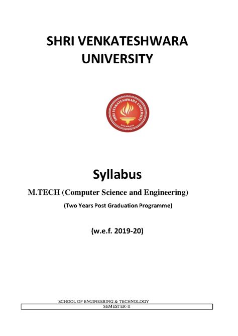 Mtech Cse Ii Sem Syllabus Shri Venkateshwara University Syllabus M