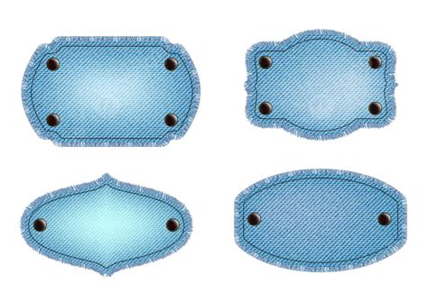 Denim Patch Vector Png Images Set Of Blue Denim Patches With Stitch Shape Embroidery And Png