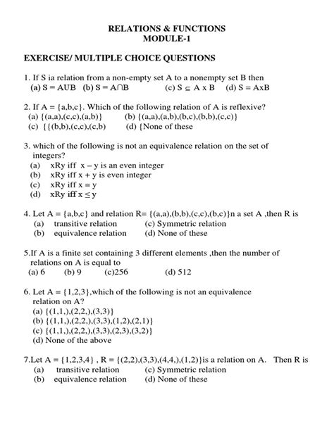 Mcq Module 1relationsand Functions Pdf
