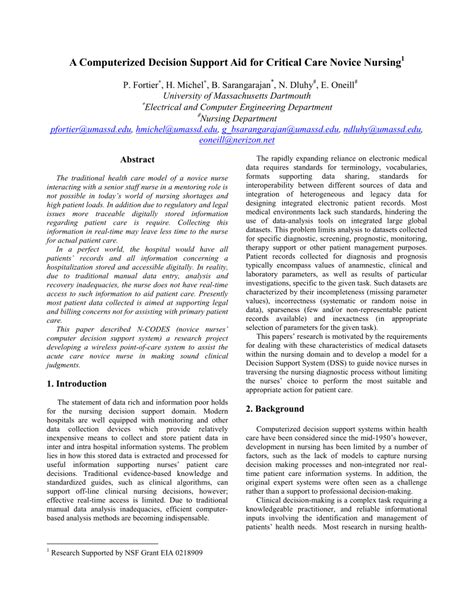 Pdf A Computerized Decision Support Aid For Critical Care Novice Nursing
