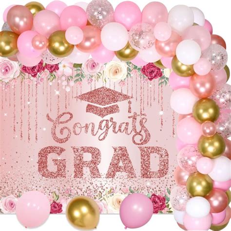 Balterever 69pcs Rose Gold Graduation Decorations 2024 Floral