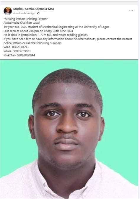 Missing Person Missing Person Abdulmuizz Olalekan Lawal Emporium