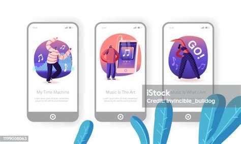 행복한 사람들 뮤지컬 레크리에이션 모바일 앱 페이지 온보드 화면 세트입니다 남성 여성 캐릭터 휴식 과 하고 스포츠 연습 에 대한 음악 개념 에 대한 웹 사이트 또는 웹